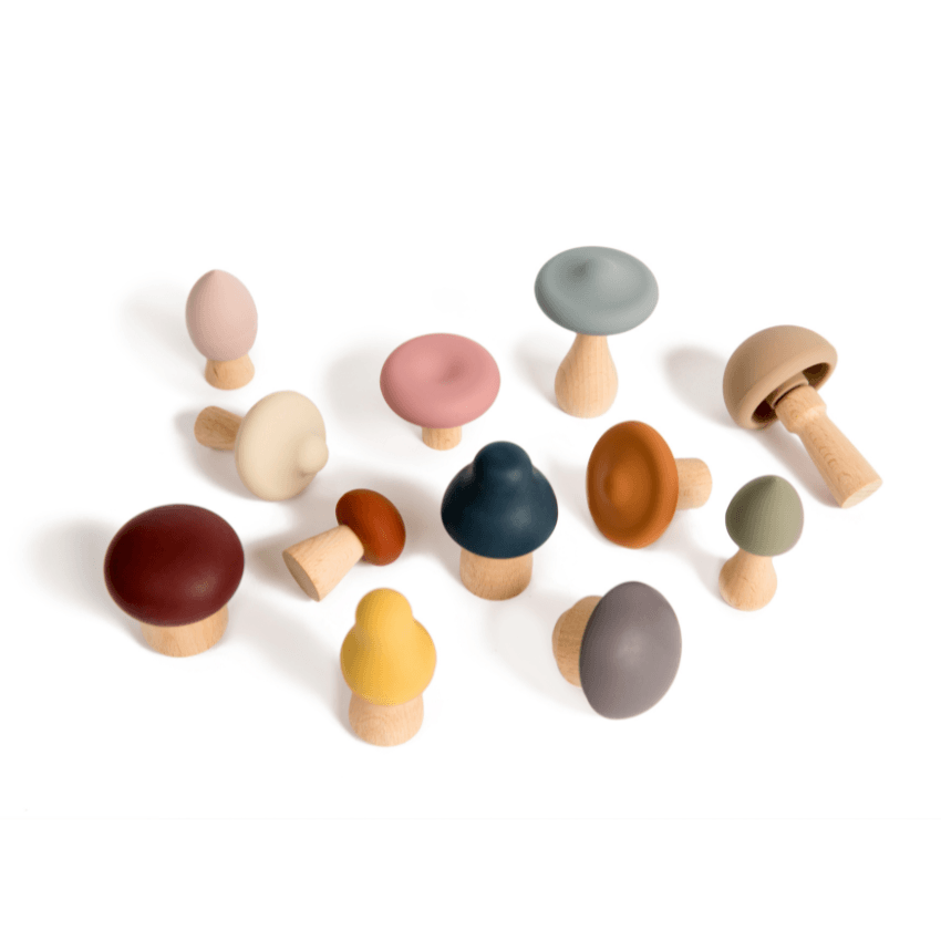 Eco-friendly Wood + Silicone Mushroom Sorting Set by bug + bean kids